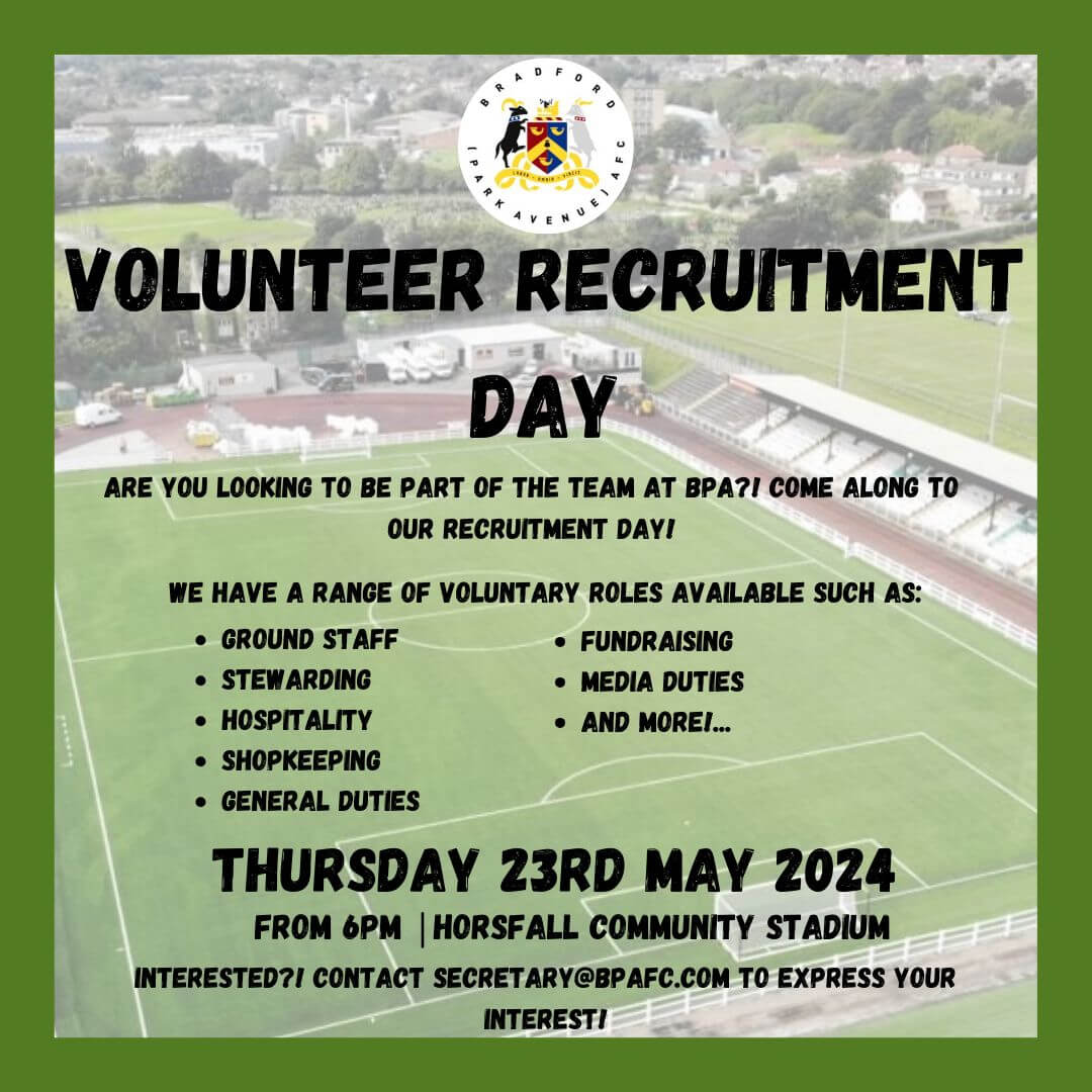 Bradford (Park Avenue) AFC News - VOLUNTEER RECRUITMENT DAY – JOIN THE ...